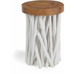 Kave Home - Beistelltisch Drom rund ø 45 cm aus massivem Mungurholz mit Beinen aus Teakholz in weiß