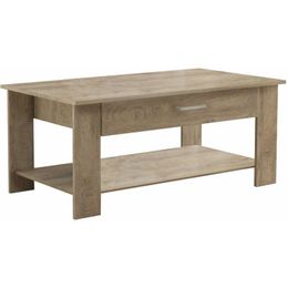 Homeness - Niedriger Tisch mit einer Chip -Holz -Lounge mit 2 Regalen und 1 magischen Objektschublade - BurlyWood