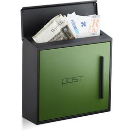 Briefkasten grün modern Zweifarben Design, DIN-A4 Einwurf, Stahl, groß, HxBxT: 33 x 35 x 12,5 cm, schwarz-grün - Relaxdays
