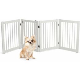 Costway - Absperrgitter Hunde 76 cm hoch, 4 Paneele Schutzgitter Holz mit Tor, Treppengitter Kindergitter klappbar, Hundeabsperrgitter flexibel