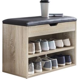 FineBuy Schuhbank mit Sitzfläche Garderoben-Bank Holz 60 x 40 x 30 cm, Holzbank klein gepolstert, Sitzbank schmal Flur mit Stauraum, Truhenbank Schuhtruhe