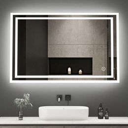 Badezimmerspiegel mit led bad spiegel 120x70cm touch mit beleuchtung badspiegel 3 Fach wandschalter warmweiß