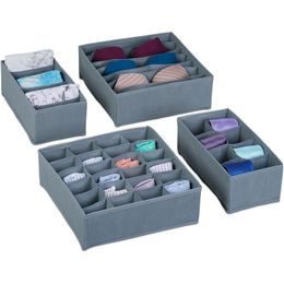 Schubladen Organizer, 4-teiliges Wäscheorganizer Set, für Kleiderschrank & Schublade, für Unterwäsche, grau - Relaxdays