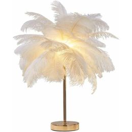 Sjlerst - Rubberskin Kreative weiße Straußenfeder-Tischlampe, Nachttischlampe, luxuriöser und eleganter Lampenschirm, Nachtlicht, Tischbeleuchtung,