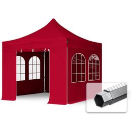 3x3 m Faltpavillon professional Alu 40mm, Seitenteile mit Sprossenfenstern, rot - rot