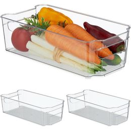Relaxdays 3 x Kühlschrank Organizer, Aufbewahrung von Lebensmitteln, HxBxT: 9 x 31,5 x 15,5 cm, Küchenbox mit Griff, transparent