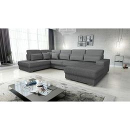 Wohnlandschaft Sofa U-Form nevio Stoff Scala Grau Ottomane Rechts