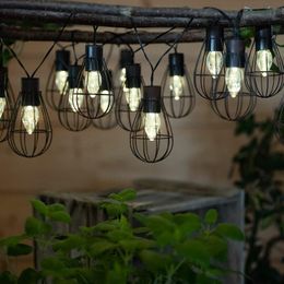 NINO LEDs Solar Lichterkette Aussen Solarlampe Garten Dekoration Retro Stil, Metall rost, led warmweiß, l 200 cm, 2er Set