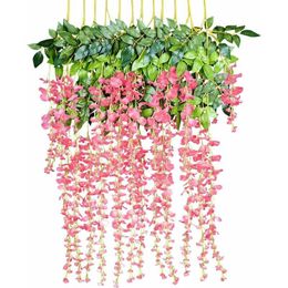 Minkurow - Künstliche Blumen, künstliche Glyzinien, Heimdekoration, jeder Strang ist 110 cm lang, aus Seide (Rosa)