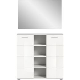 Garderoben-Set weiß hg weiß nb Wandpaneele Modern Elegant - 110x191x37 cm (BxHxT) - Spiegel Garderobenkommode - [Prenix.thirteen] Schlafzimmer Flur