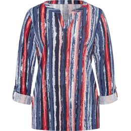 Damen Langarmshirt mit Krempel&auml;rmel marine-erdbeere-bedruckt, Gr&ouml;&szlig;e 38
