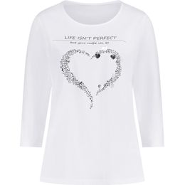 CR&Eacute;ATION L Damen 3/4-Arm-Shirt mit Herz-Motiv ecru-schwarz Gr&ouml;&szlig;e 54