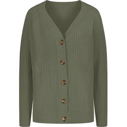 Damen Strickjacke mit Zopfmuster khaki, Gr&ouml;&szlig;e 54