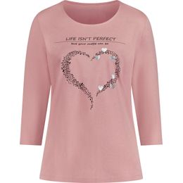 Damen 3/4-Arm-Shirt mit Herz-Motiv hortensie-schwarz, Gr&ouml;&szlig;e 48
