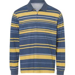 Herren Langarm-Poloshirt rauchblau-gelb-geringelt, Gr&ouml;&szlig;e 48/50