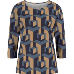 Damen 3/4-Arm-Shirt mit grafischem Print marine-camel-bedruckt, Gr&ouml;&szlig;e 42