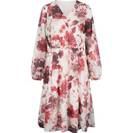 Damen Druckkleid mit Ballon&auml;rmeln champagner-burgund-bedruckt, Gr&ouml;&szlig;e 56