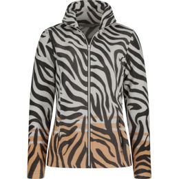 Damen Fleecejacke mit Animal-Print graphit-camel-bedruckt, Gr&ouml;&szlig;e 54