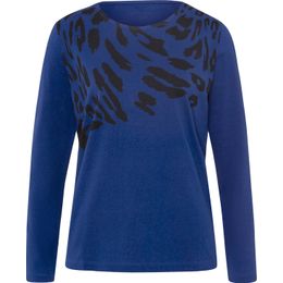 Damen Langarmshirt mit Leo-Druck royalblau-schwarz, Gr&ouml;&szlig;e 54