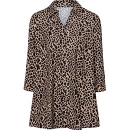 Damen Longbluse in A-Linie camel-schwarz-bedruckt, Gr&ouml;&szlig;e 50