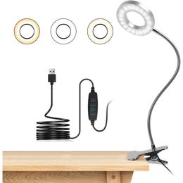 Rhafayre - 48 LED-Klemm-Schreibtischlampe 360° Flexible Ansteck-Leselampe 3 Lichtmodi & 10 Helligkeitsstufen USB-LED-Schreibtischlampe für Studium