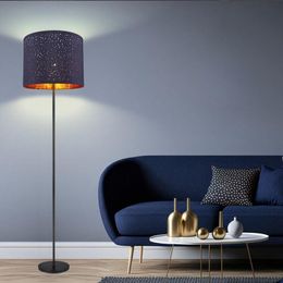 etc-shop Standlampe Stehlampe Beistelllampe Wohnzimmerlampe Schlafzimmerleuchte, Textilschirm blau kupfer, on/off Schalter, d 40 cm
