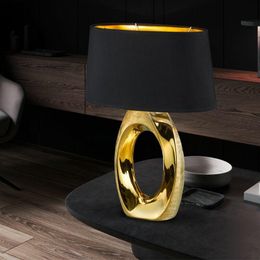 etc-shop - Tischleuchte Nachttischleuchte Tischlampe schwarz gold Schreibttischleuchte, Keramik Textil, 1x E27, DxH 38 x 52 cm