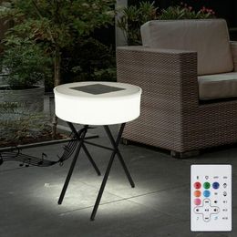 etc-shop Gartentisch Solar Solartisch Lautsprecher Außen Tisch Solarlampe Farbwechsel, Fernbedienung, Akku, 10x led 10x rgb led, DxH 53x75 cm