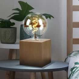 etc-shop Tischleuchte Holz Landhausstil Nachttischlampe natur Tischlampe E27, quadratisch ohne Lampenschirm, LxBxH 10x10x10 cm