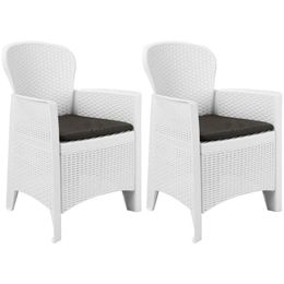 MAISONCHIC 2 Stk.Gartenstühle Relax-Sessel,Gartenmöbel mit Kissen Weiß Kunststoff Rattan-Optik -74416