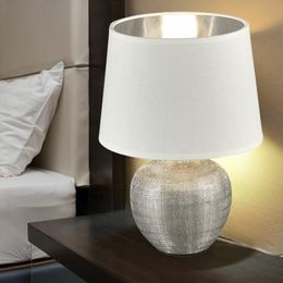 etc-shop - Nachttischleuchte Beistelllampe Tischleuchte Schreibtischlampe Keramik silber mit Stoffschirm, Textil, 1x E14, DxH 18x26 cm, Wohnzimmer
