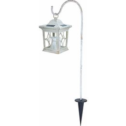 etc-shop Solarlampe Steckleuchte Erdspieß Solarlampen Garten Flackerlicht Solar Außen Steckleuchten im Laternen Design, Metall weiß, 1x led, LxBxH 21x14,3x31