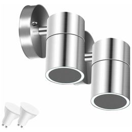 Außenwandleuchte Edelstahl IP65 Wasserdicht Silber Deko Wandleuchte Downlight Garten Sicherheitswandleuchte Lampe mit Gu10 5W led Birne Warmweiß