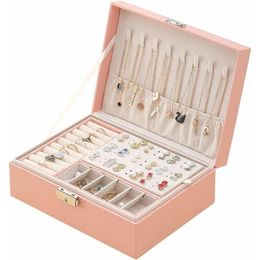 Schmuckschatulle für Damen, 2-lagige, abschließbare Leder-Schmuckschatulle, Schmuck-Organizer, kleine Schmuck-Aufbewahrungsbox, Aufbewahrung für