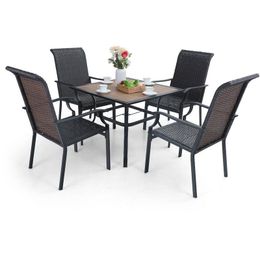 Rattan Gartenmöbel Set 5er-Set, Gartenmöbel Set, 4 Korbstühle Und 94x 94 x 72CM Metall-esstisch Mit Schirmloch, Terassenmöbel Wetterfest - Phivilla