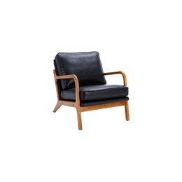 Okwish - Sessel mit Holzgestell, moderner Akzentstuhl, Loungesessel für das Wohnzimmer Schwarzes pu