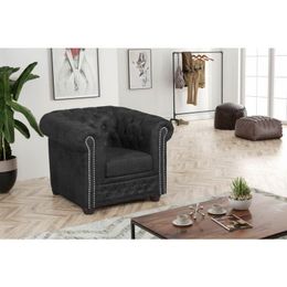 Küchen Preisbombe - Chesterfield Sessel 1 Sitzer Mikrofaser Vintage anthrazit Couch Polstersofa Sofa