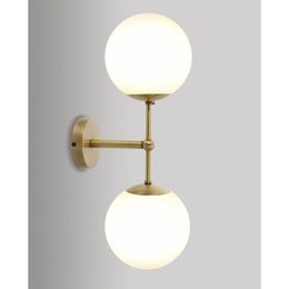 Licht-Erlebnisse Wandlampe Kugelschirm Glas Messing massiv Wandleuchte Badezimmer - Bronze hell, Weiß