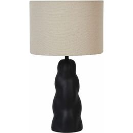 Beliani Tischlampe Schwarz und Beige Keramik Vasenform 51 cm Stoffschirm Trommelform Kabel mit Schalter Modern Skandi Schlaf- u. Wohnzimmer - Schwarz