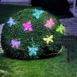 etc-shop Rgb led Außen solar Lichter Kette Schmetterling Optik Deko Garten Lampe Park Leuchte
