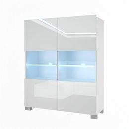 Kommode Sideboard Wohnzimmer Schlafzimmer Schrank Hochschrank mit LED-Leuchten Super-Soft-Touch-System zum sanften Schließen Aller Scharniere (Weiß)