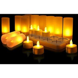 12 Stück wiederaufladbare LED-Kerzen, elektrische LED-Kerzen, flackernde Flamme mit Ladestation, Dekoration für Weihnachten, Geburtstag, Hochzeit,