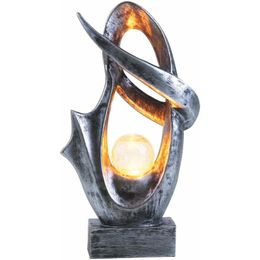 Globo Außenlampe modern Solarleuchte Garten Terrassenlampe silber, led Gartendeko Feuereffekt Crackle Glaskugel, 1x led 3000K warmweiß, LxBxH 25,5x11x45 cm
