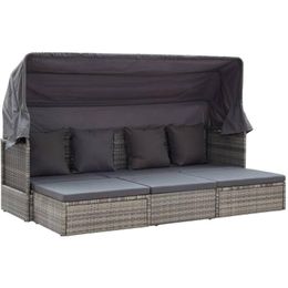 Prolenta Premium - Garten-Sonneninsel mit Dach Grautöne Poly Rattan - Grau