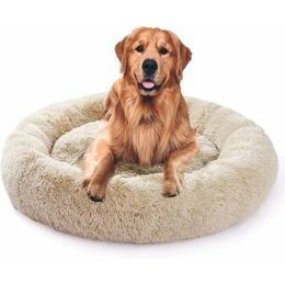 Minkurow - Luxuriöses rundes Haustierbett/Nest für Hunde und Katzen, einfach zu waschendes Kissen mit Reißverschluss für Katzen/Hunde, beige, 60 cm