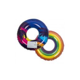 Out of the Blue 2er Set Schwimmring aufblasbar Pride Regenbogen Retro Palmen 90cm Schwimmreifen Vinyl