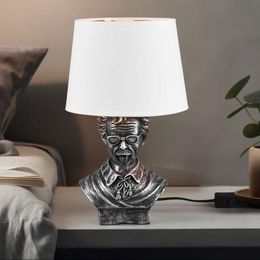 etc-shop Tischlampe Tischleuchte Nachttischlampe Leseleuchte Wohnzimmerlampe, Keramik silber Stoff weiß, E14, d 21 cm