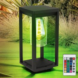 etc-shop - Garten Sockel Leuchte Fernbedienung schwarz Garten Deko Steh Außen Lampe dimmbar eckig im Set inkl. rgb led Leuchtmittel