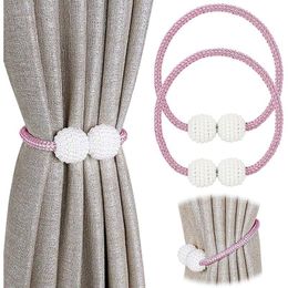 Petites Ecrevisses - 2 Pcs Magnetische Vorhang Raffhalter Clips 45cm Vorhang Seil Schnallen mit Perle Ball für Haus Dekoration - Rose