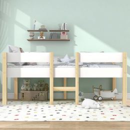 Kinderbett, rutschfest, Kiefer - 90x200 cm - Weiß und Eiche